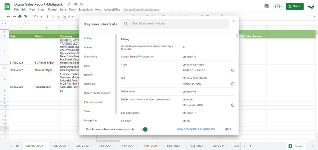 Google spreadsheet shortcuts-Most Important Ones Only